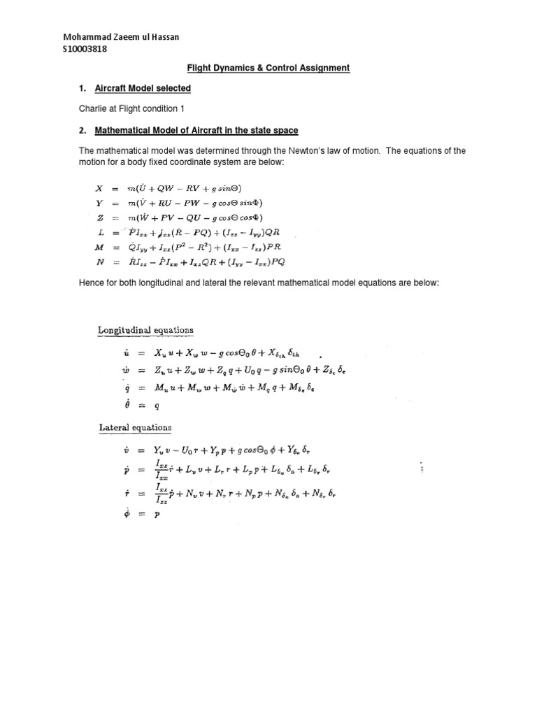Mohammad Zaeem Ul Hassan S10003818 Flight Dynamics And Control