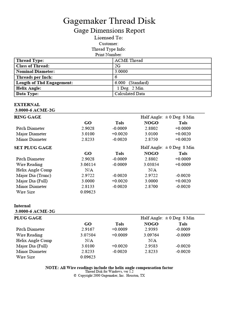 Gagemaker Thread Disk: Gage Dimensions Report | PDF | Technology & Engineering