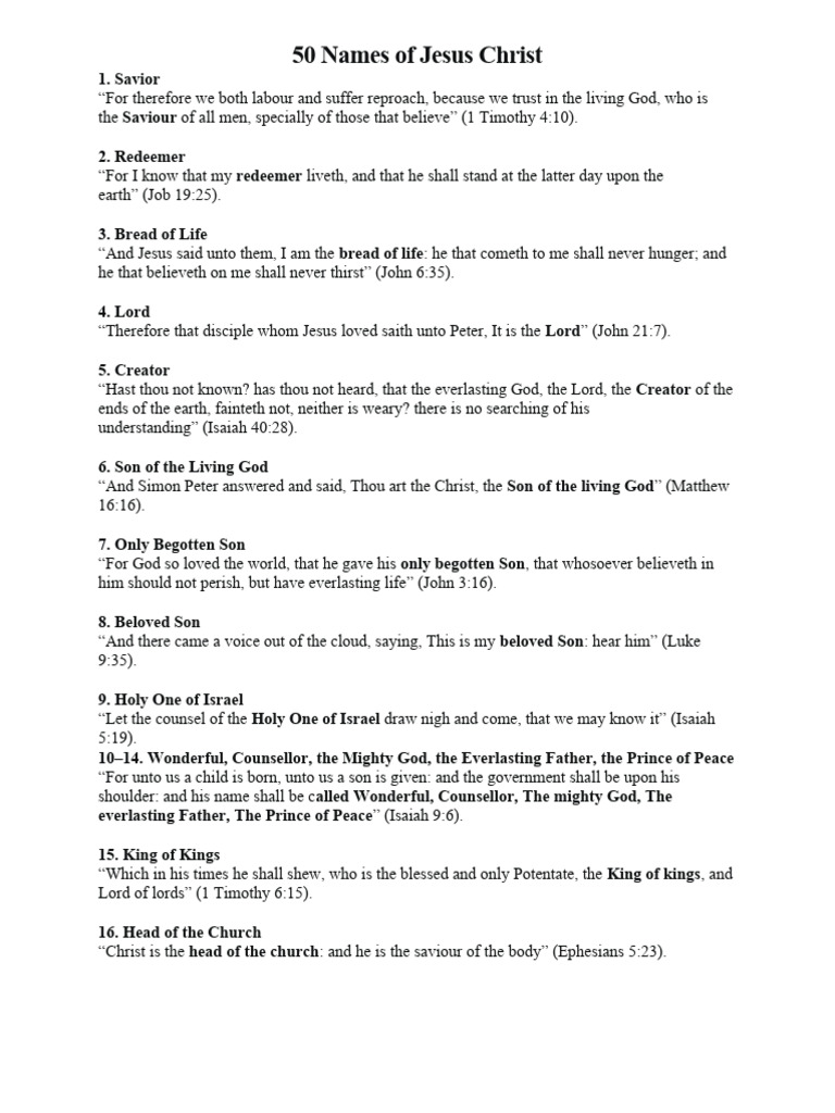 50 Names of Jesus Christ | PDF | Jesus | Bible Content