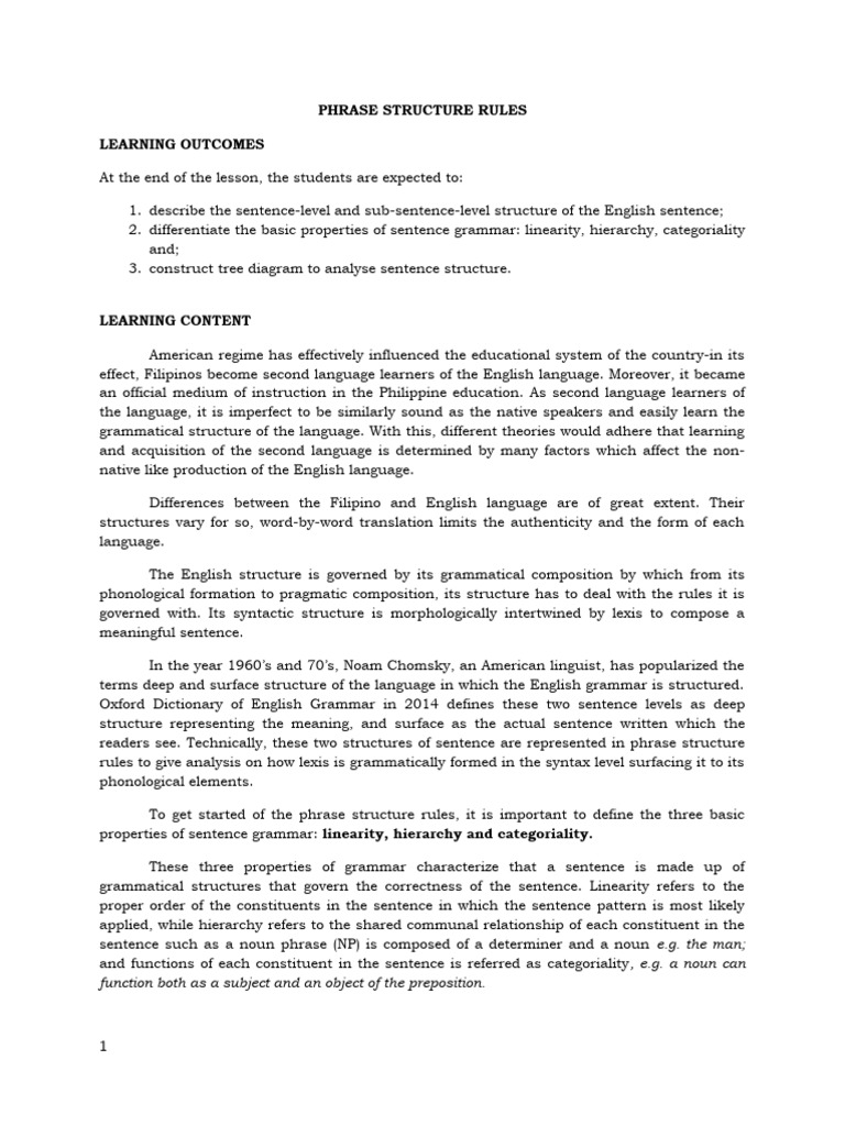 PHRASE STRUCTURE RULEs | PDF | Verb | Adjective