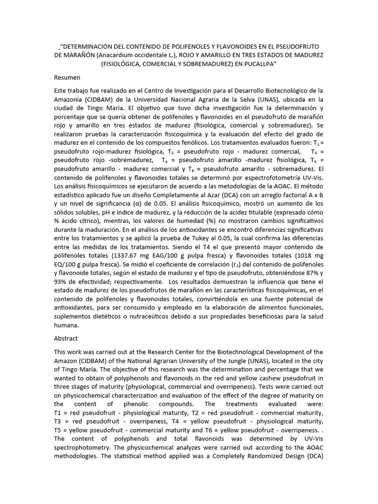 Polifenoles y Flavonoides en Marañón | PDF | Antioxidante | Radical ...