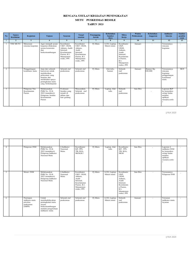 RUK Tim Mutu Puskesmas | PDF