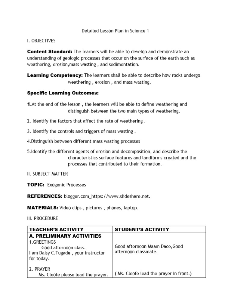 Weathering and Mass Wasting Lesson Plan | PDF | Weathering | Erosion