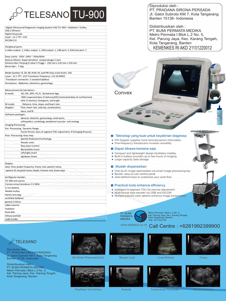 Brosur USG Telesano TU-900, Stabilizer, Trolley | PDF | Medical ...