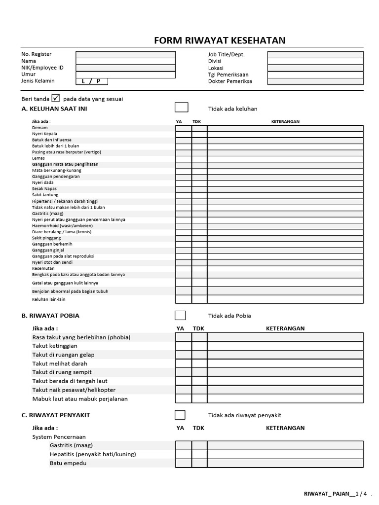 Formulir Riwayat Kesehatan Pasien | PDF
