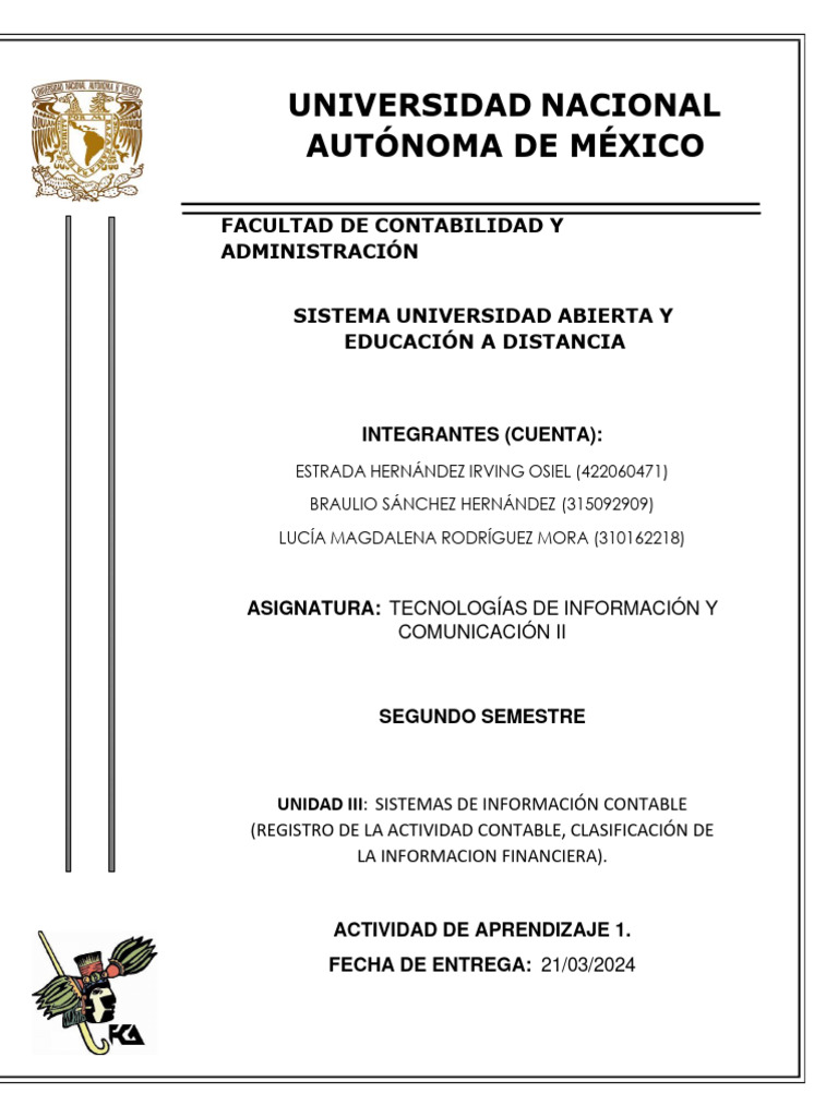 UNIDAD 3_SISTEMAS DE INFORMACION CONTABLE_ACTIVIDAD DE APRENDIZAJE 1 | PDF | Planificación de ...