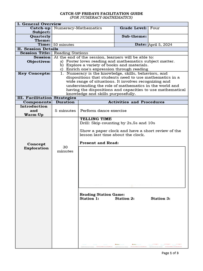 Catch Up Friday April 5 Numeracy Math4 Edited | PDF | Teachers | Pedagogy