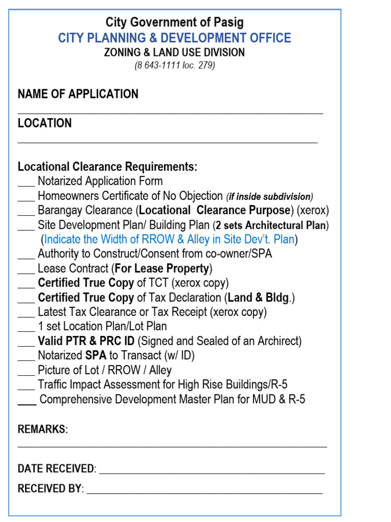 Pasig - Locational Clearance - Requirements | PDF | Technology ...