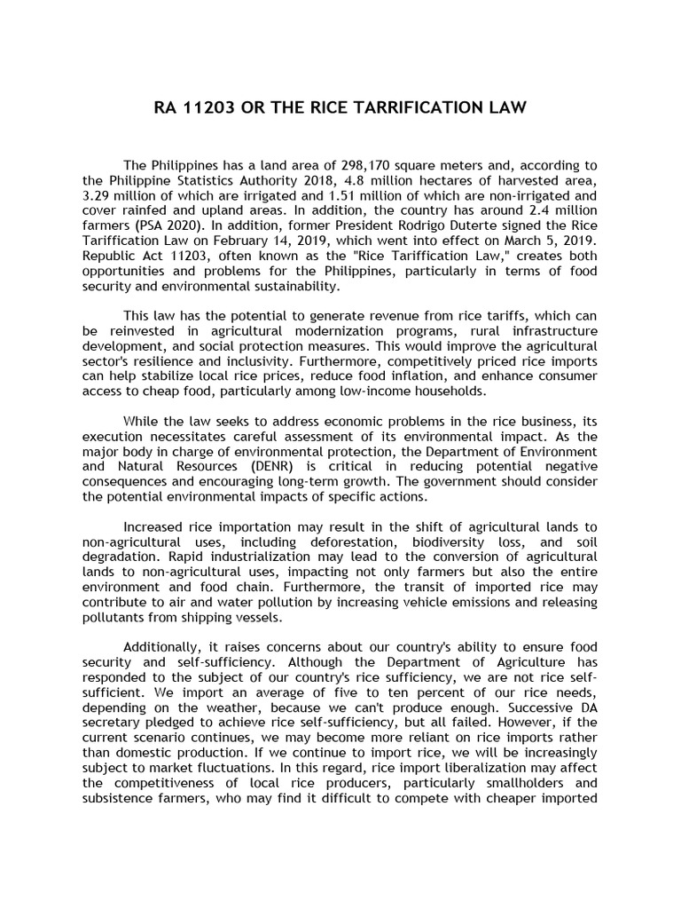 Rice Tariffication Act | PDF | Agriculture | Rice