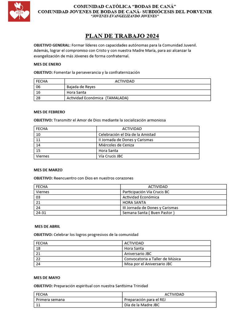 Plan de Trabajo JBC 2024 | PDF