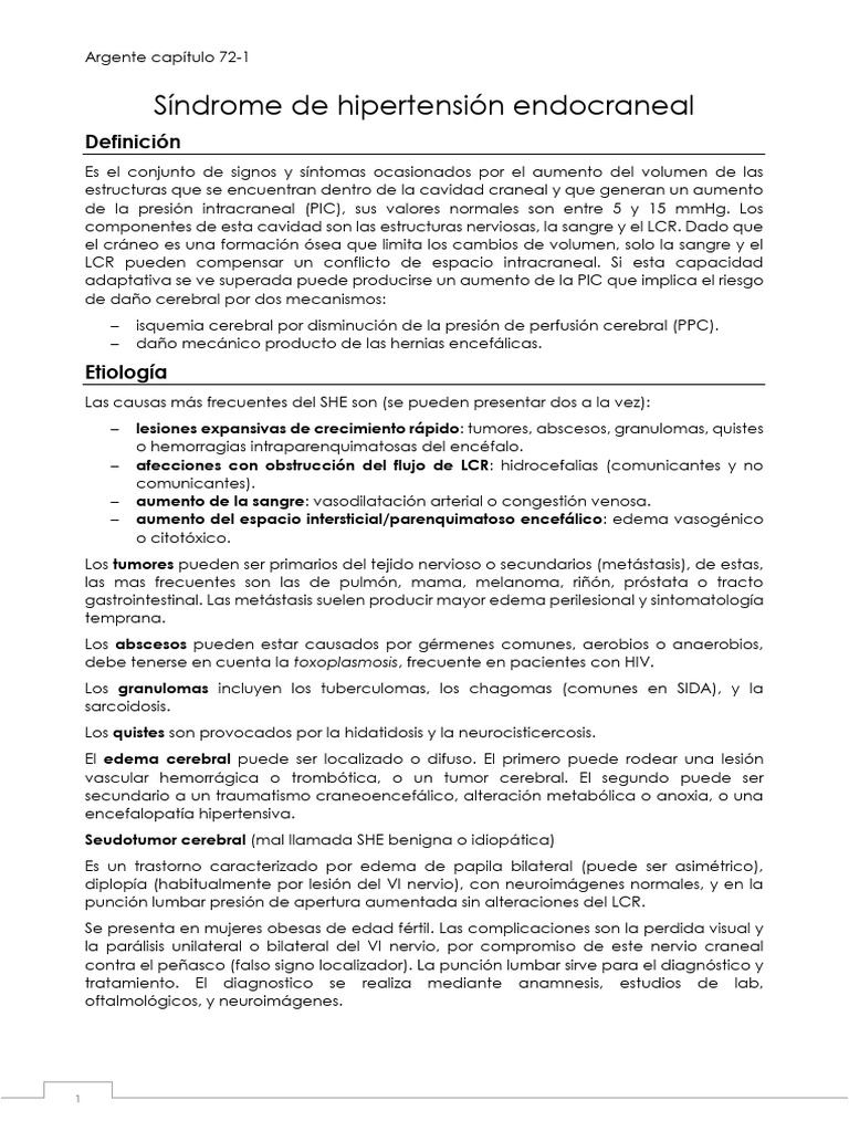 Síndrome de hipertensión endocraneal | PDF | Fluido cerebroespinal ...