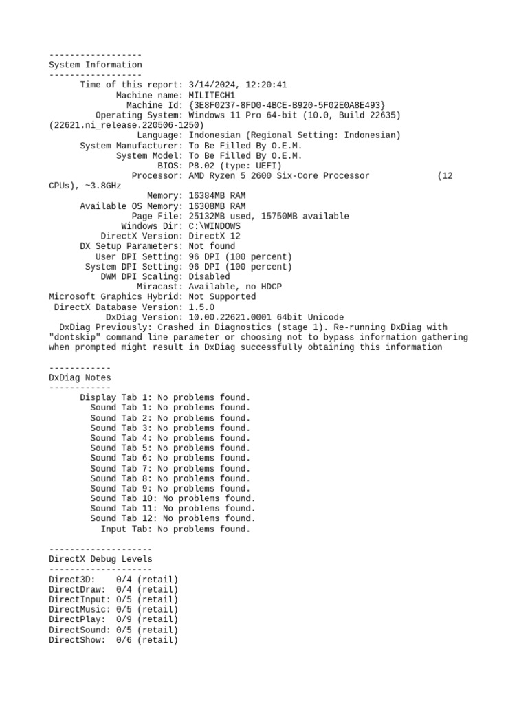 DxDiag | PDF | Device Driver | Computer Hardware
