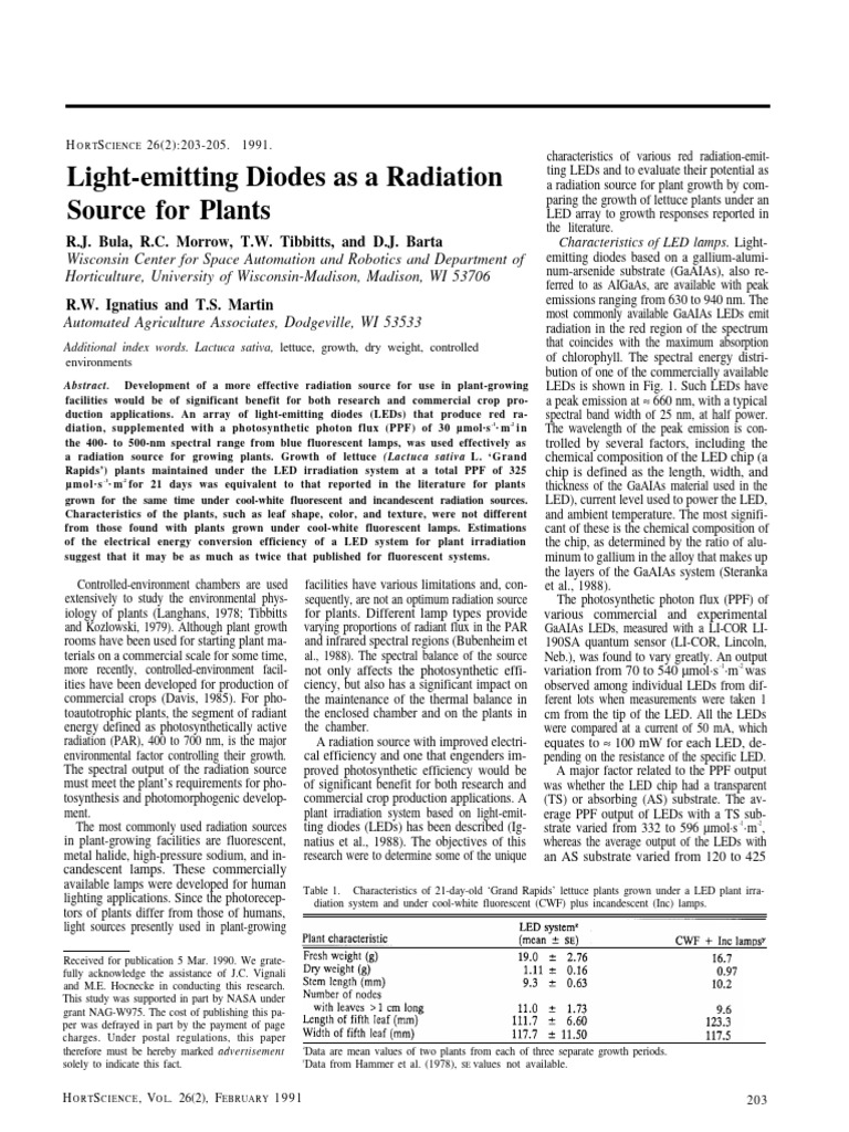 Light Emitting Diodes As A Radiation Source For Plants Pdf Light