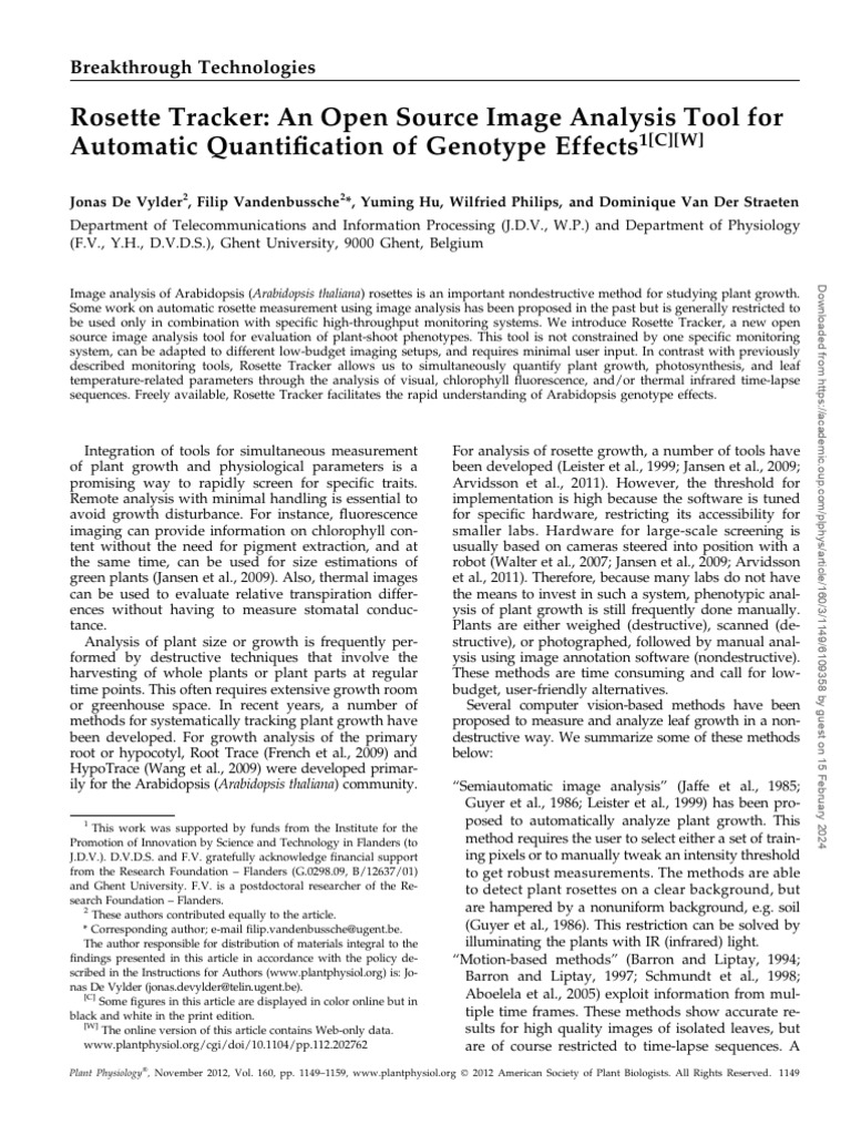 Rosette Tracker An Open Source Image Analysis Tool For Automatic Quantification of Genotype ...