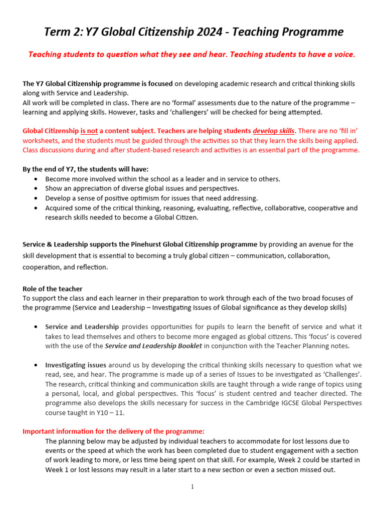 2024 Year 7 Term 2 Global Citizenship Teaching Programme | Download ...