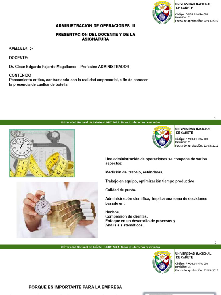 Semana 2 Operaciones II | PDF | Jefe de operaciones | Business