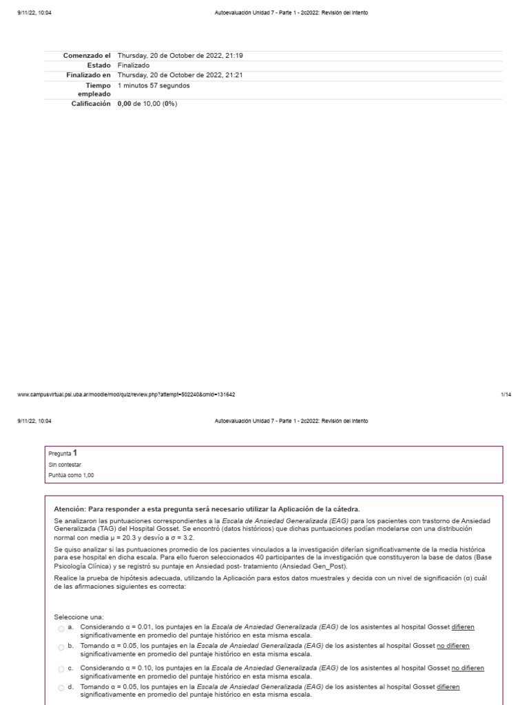 Autoevaluación Unidad 7 - Parte 1 - 2c2022 - Revisión Del Intento | PDF | Ansiedad | Ciencias ...