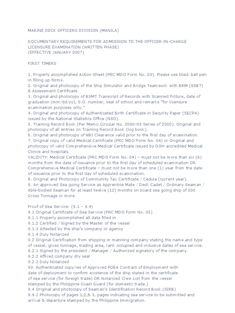 Marine Deck Officers PRC Requirements | PDF | Postage Stamp | Notary Public