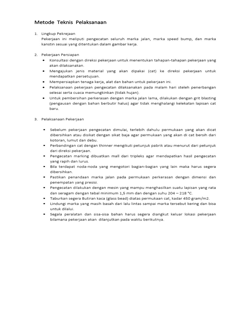 Metode Pelaksanaan Pada Pengecatan Marka Jalan | PDF
