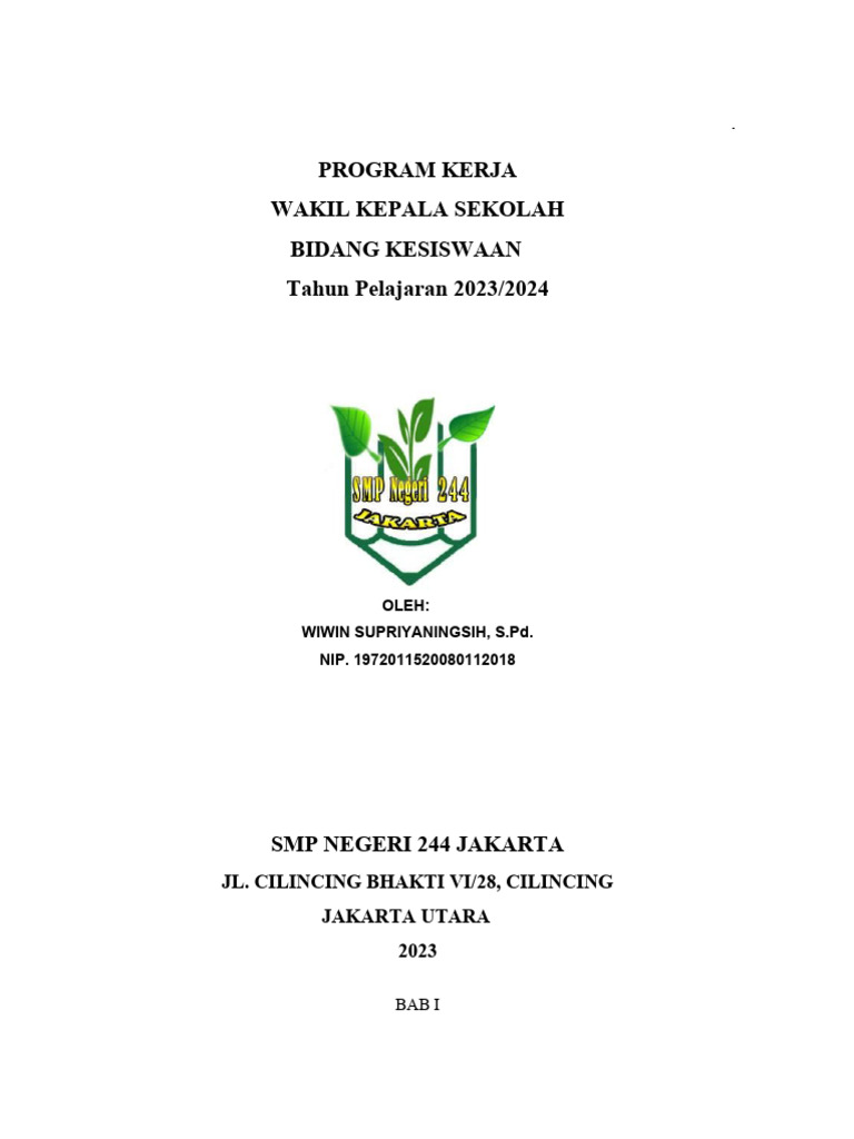 Program Kerja Kesiswaan SMPN 244 2023 | PDF