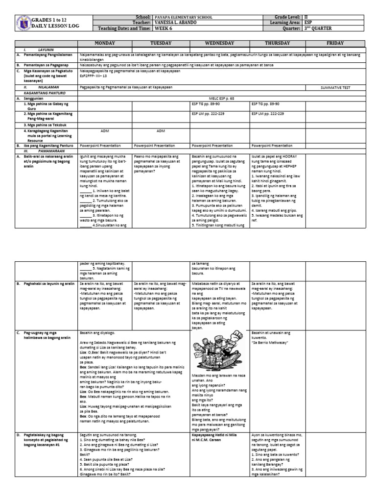 01ESP-3RD Quarter Week 6 | PDF
