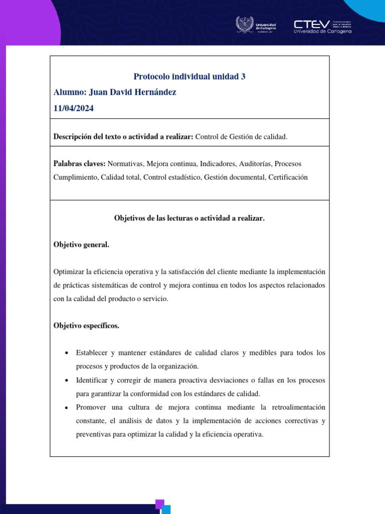 Protocolo Individual | PDF | Calidad (comercial) | Sistema de manejo de calidad