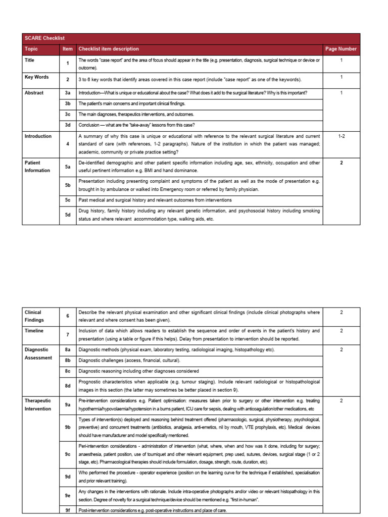 SCARE Guideline Checklist | Download Free PDF | Medical Imaging | Case ...