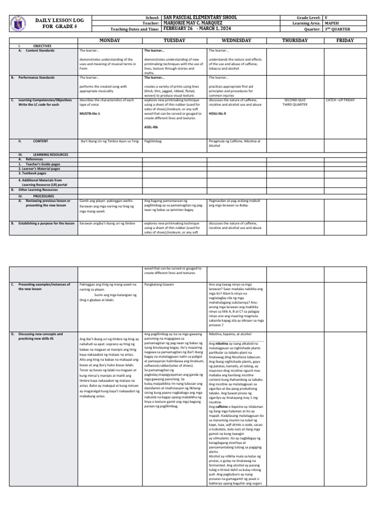 DLL Mapeh-5 Q3 W5 | PDF