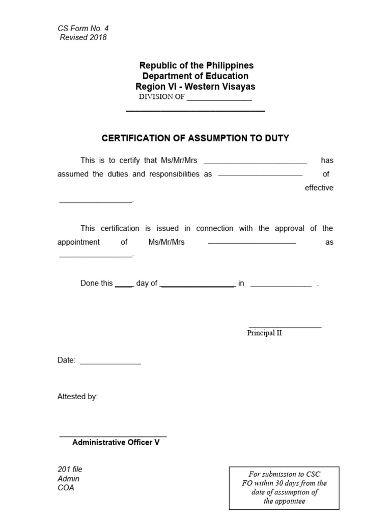 Certification of Assumption To Duty | PDF