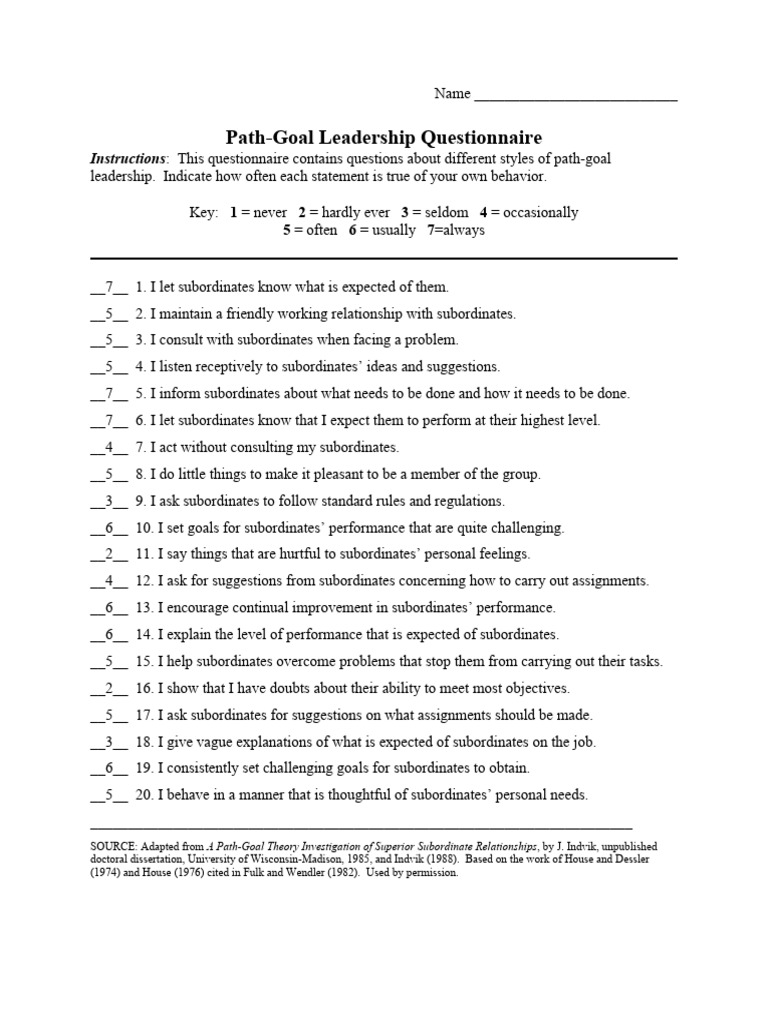 Path Goal Leadership Questionnaire | PDF | Leadership | Organizational ...