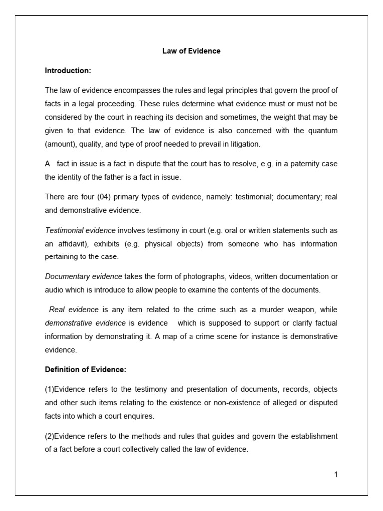 Law of Evidence - Complete Notes | PDF | Witness | Evidence (Law)