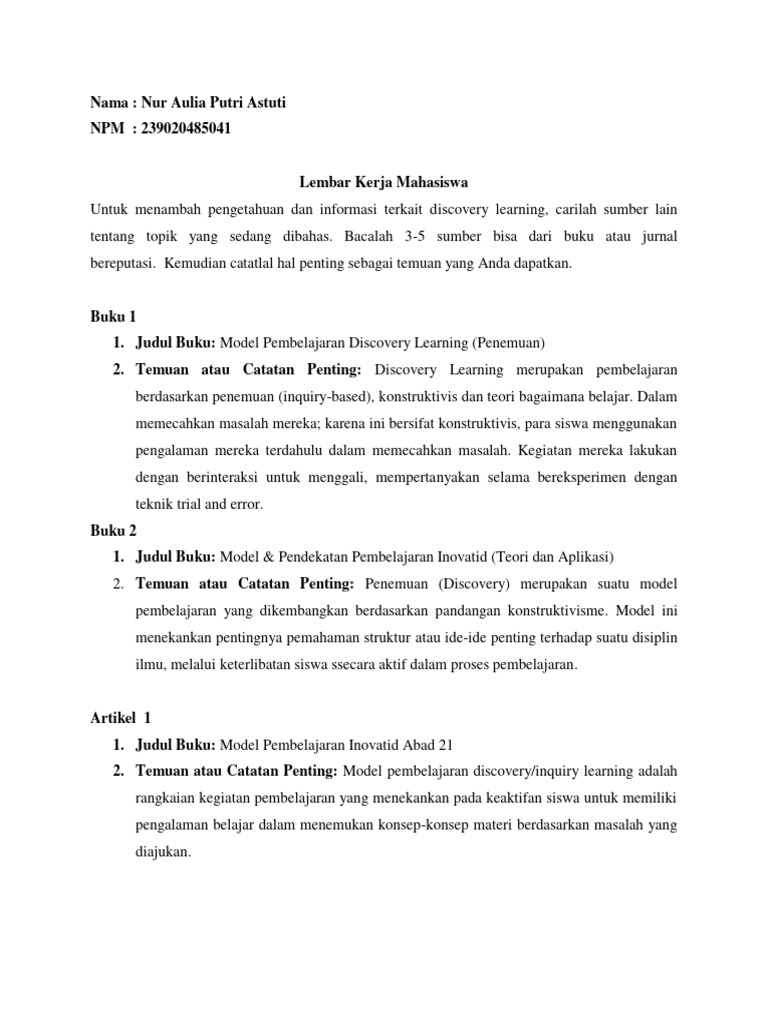 Eksplorasi Konsep - Discovery Learning - Nur Aulia Putri Astuti | PDF