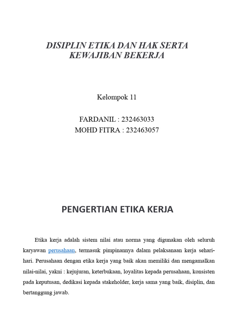 Disiplin Etika Dan Hak Serta Kewajiban Bekerja | PDF | Karier & Perkembangan | Pengembangan Diri