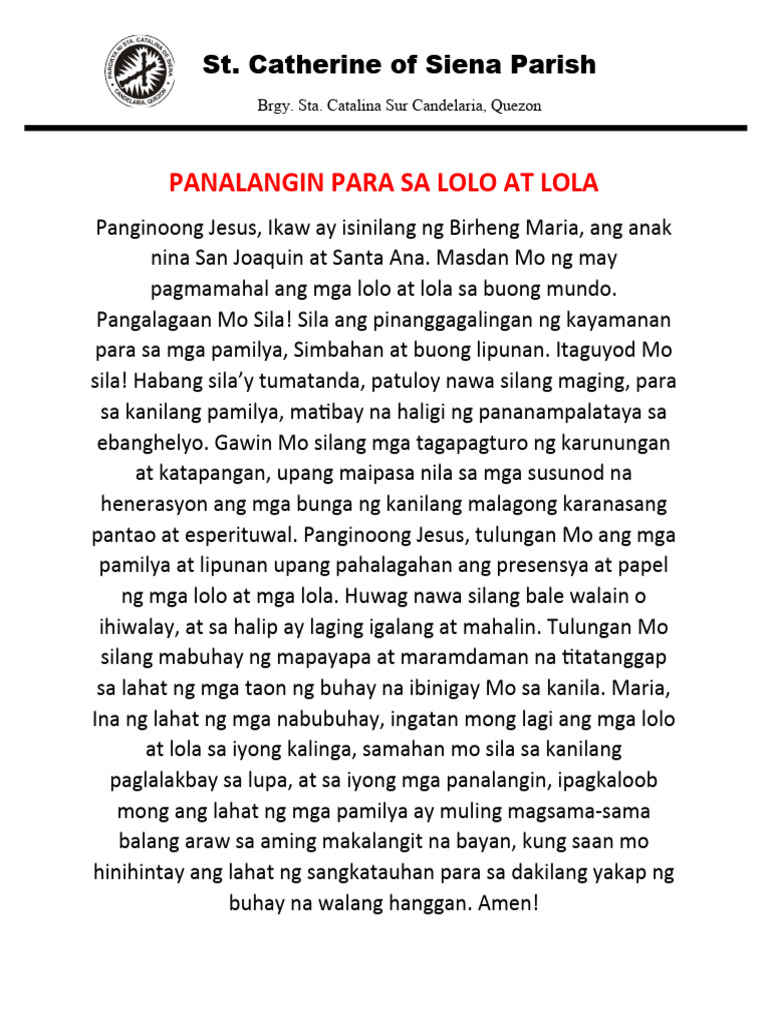 Panalangin para Sa Lolo at Lola | PDF