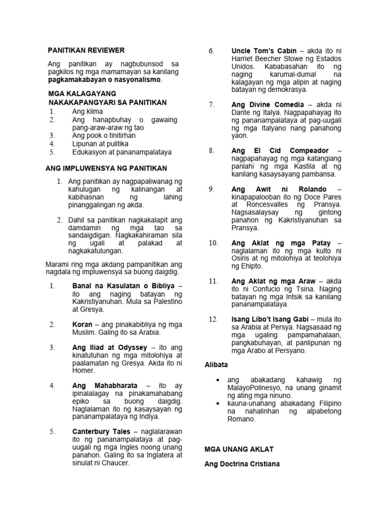 Panitikan Reviewer | PDF