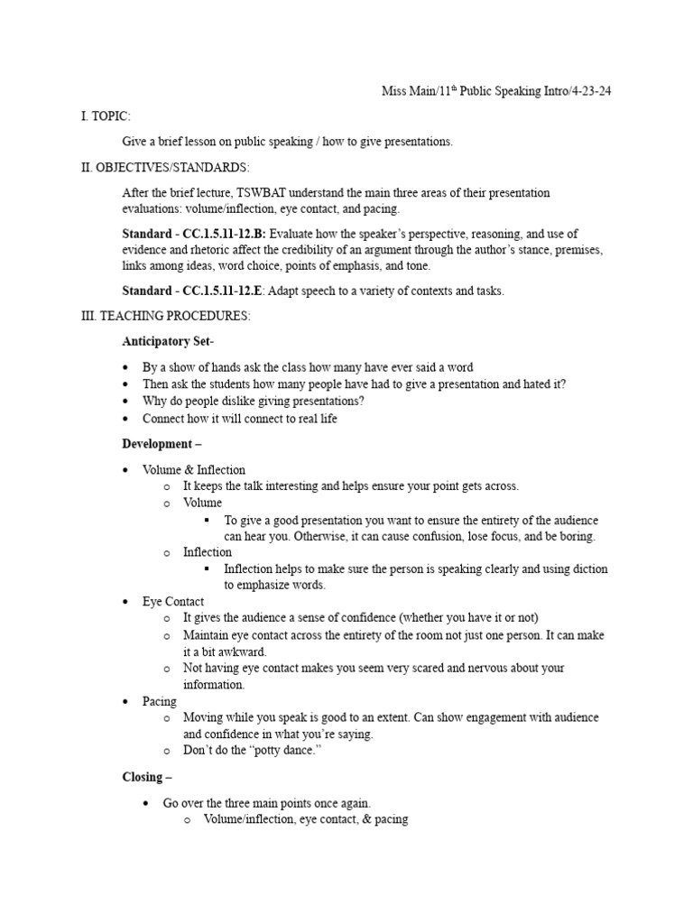 Presentation Intro Lesson | PDF | Public Speaking | Cognition