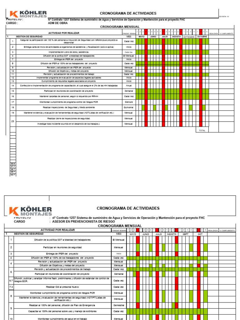 Modelo Programa Mensual de Actividades de Prevención Por Cargo | PDF ...