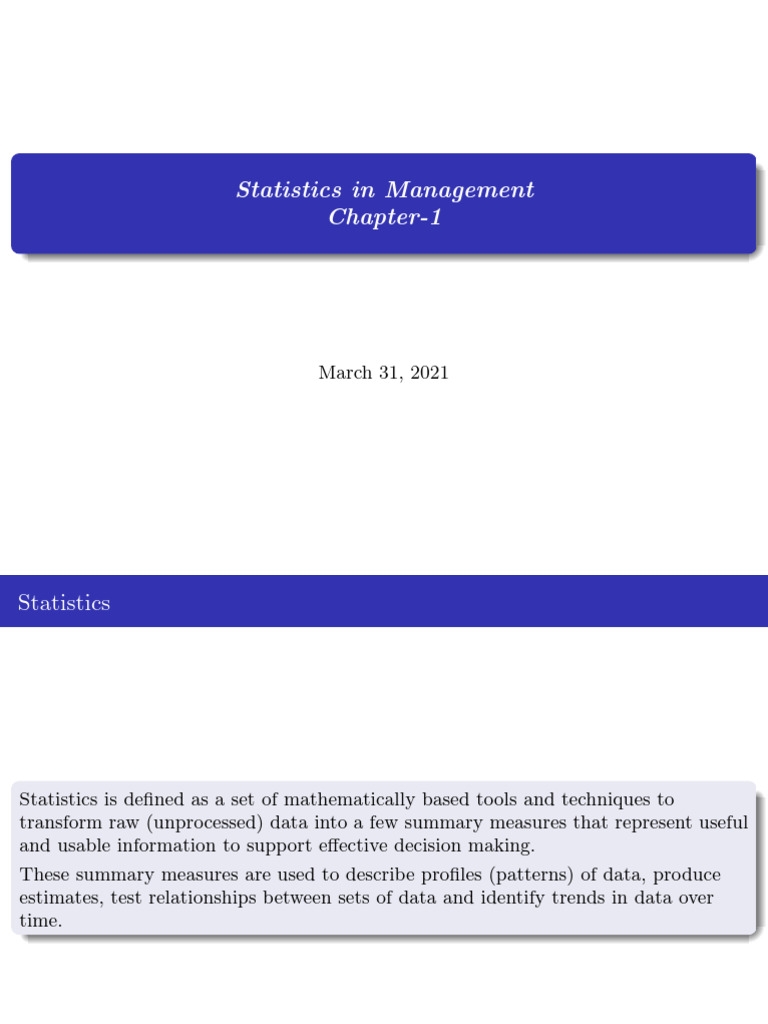 Chapter 1 - Statistics in Management | PDF | Level Of Measurement | Statistics