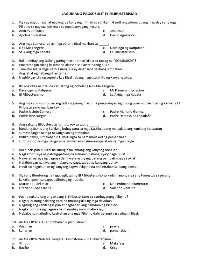 Pagsusulit Sa El Fili | PDF