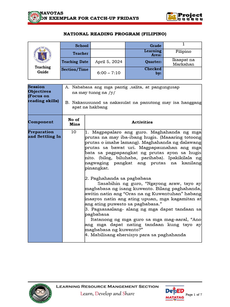 NRP FILIPINO Catch-Up Friday LE Template | PDF