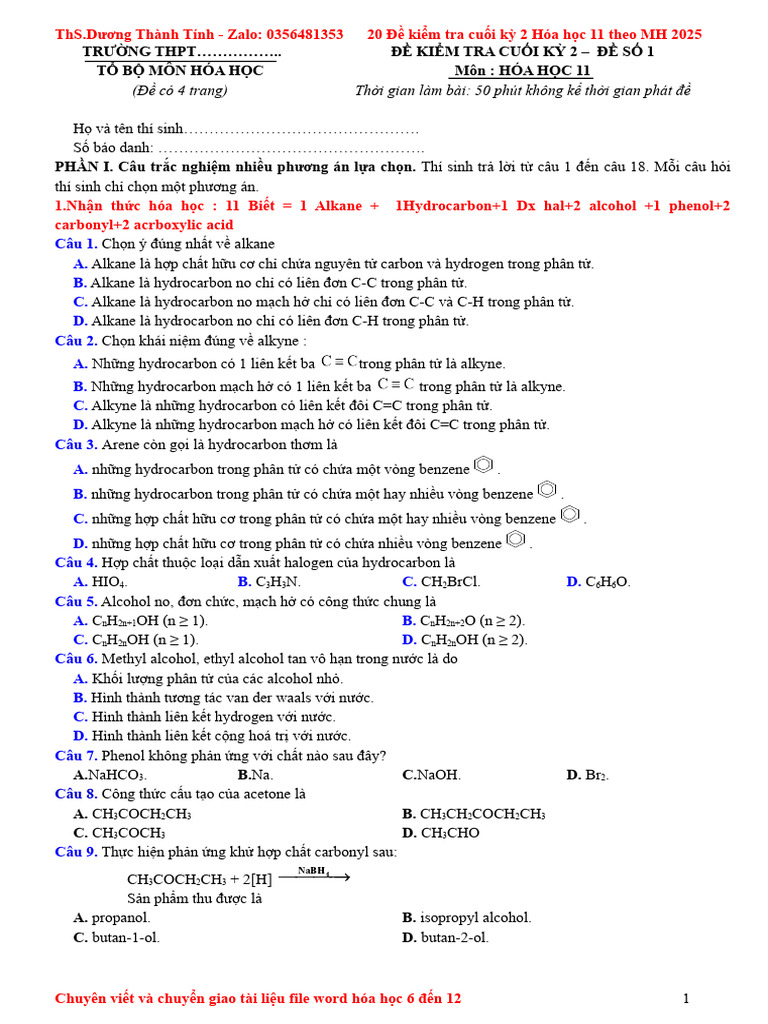 Tang 2 de Cuoi Ky 2 Hoa 11 Theo MH.2025.DTT | PDF