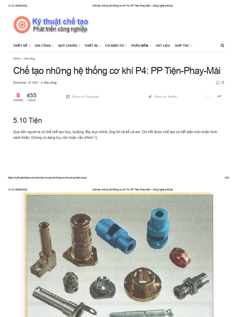Chế tạo những hệ thống cơ khí P4: PP Tiện-Phay-Mài | PDF