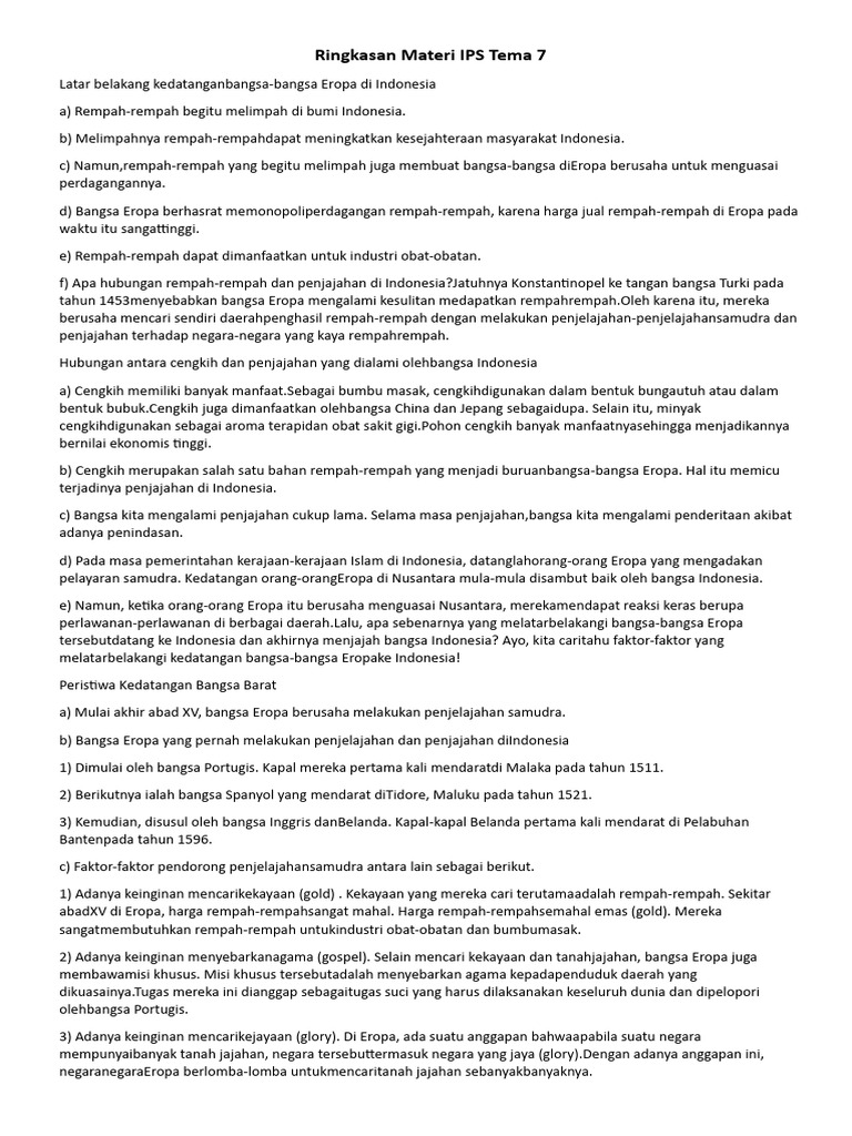 Ringkasan Materi IPS Kelas 5 Tema 7 | PDF | Ilmu Sosial | Perjalanan