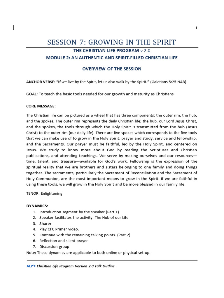 CLP v2 Session 7 Growing in the Spirit Expanded Outline | PDF | Jesus | Prayer