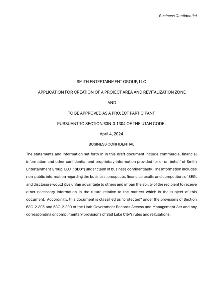 SEG Project Area Application | PDF | Taxes | Urban Renewal