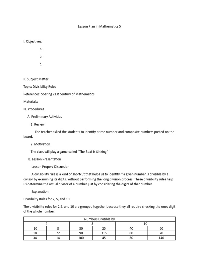 Lesson Plan in Mathematics 5 | PDF | Numbers | Lesson Plan