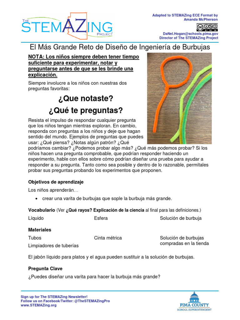 Biggest Bubble Engineering Design Challenge Spanish | PDF ...