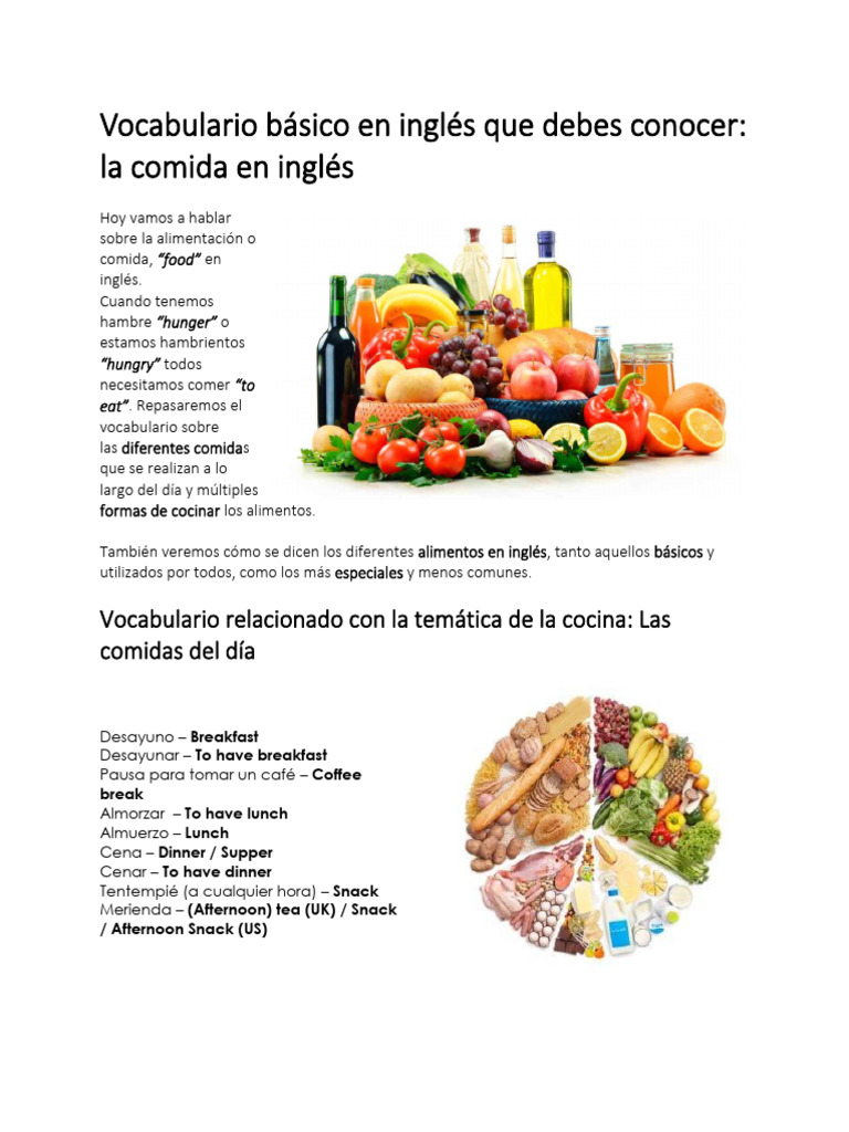 Vocabulario Básico en Inglés Alimentos | PDF | Cocina occidental ...