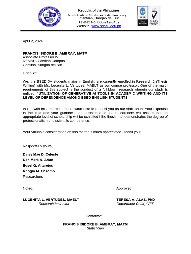 Thesis Letters Copy | PDF | Thesis