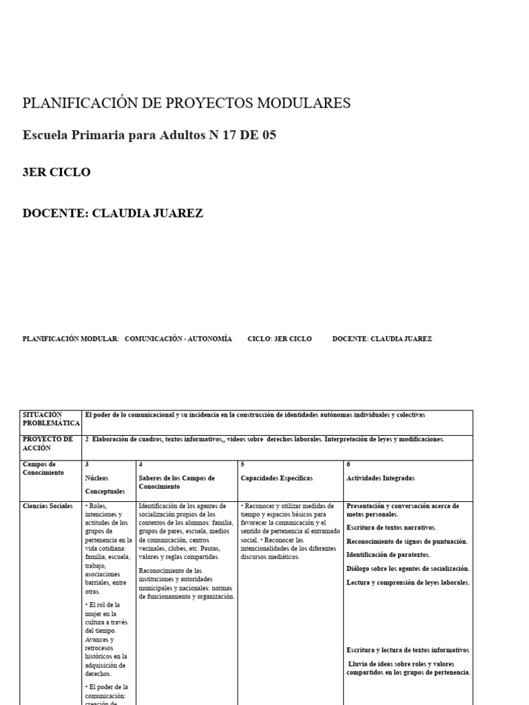 Planificación de Proyectos Modulares Epja | PDF | Maestros | Escritura